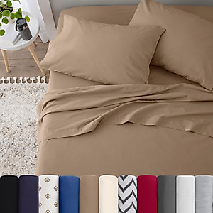 4 Piece Full Bed Sheets Set Full Bed Sheets – Light Weight, Soft Breathable Sheets Brushed Cotton Rich Blend Secure-Fit, Wrinkle Resistant, Durable, Easy Care Bed Sheets Comfy Sheets, Beige