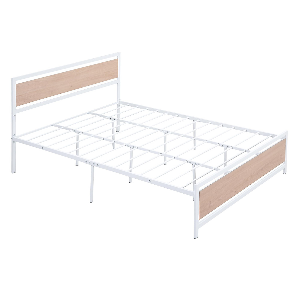 FANYHOME Queen Size Platform Bed, Metal and Wood Bed Frame with Headboard and Footboard, White