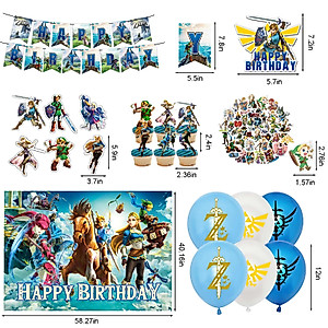 Liphontcta 101pcs Game Theme Party Supplies Includes Birthday Banner, Hanging Garden Sculpture Outdoor Decoration