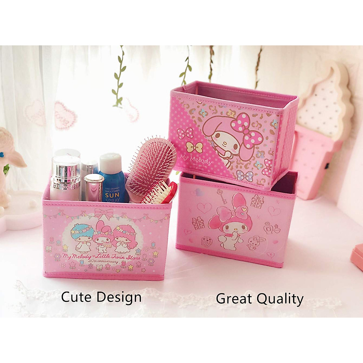 Kerr's Choice Collapsible Storage Bin Melody Foldable Baskets | Kawaii Office Desk Room Decoration Cute Room Decor