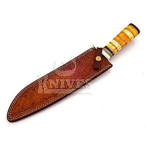 NoonKnives:16" totally custom Hand Made Damascus Steel Collectible kukri Knife Handle colour Camel Bone (orange)