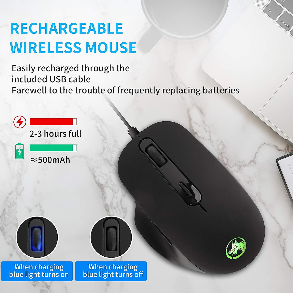 Greshare Gaming Mouse,2.4Ghz Optical Mice with Wireless Bluetooth Dual Mode Connection RGB Colorful Luminous for Computer/Win/Mac/Linux/Andriod/iOS. (Black)