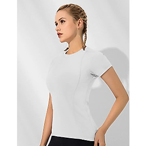 Loovoo Womens Compression Shirt Workout Shirts 2 Pack Short Sleeve Seamless Athletic Dry Fit Yoga Gym Tops Tee