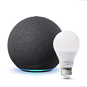 Echo International Version (4th Gen) - Charcoal - bundle with Philips Hue Smart Bulb