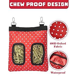 Petbank Rabbit Hay Feeder Guinea Pig Hay Feeder, Hanging Rabbit Hay Feeder Bag with 2 Holes for Chinchilla Hamsters Rabbit Guinea Pig Small Pets