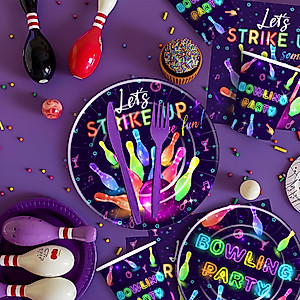 YJRJSC Bowling Birthday Party Supplies - Bowling Party Decorations Tableware, Paper Plate, Cup, Napkin, Fork, Strike Up Some Fun Bowling Ball Birthday Baby Shower Decorations Dinnerware | Serve 24