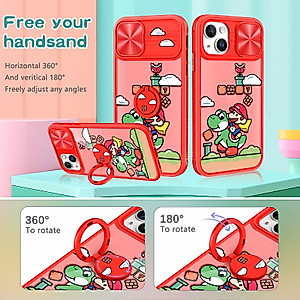 Joyleop (2in1 for iPhone 13 Case Cartoon Cute Maliao for Girls Pretty Women Teen Kids Girly Phone Covers Red Pattern Design with Slide Camera Cover+Ring Holder for Apple 13 6.1”