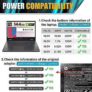 200W AC Adapter Laptop Charger Compatible with HP OMEN Pavilion Gaming 15 17 Envy 15 2020 TPN-DA10 L00818-850 TPN-LA21 L73385-001 ADP-200HB B OMEN 15 15t 17 17t Power Supply Cord