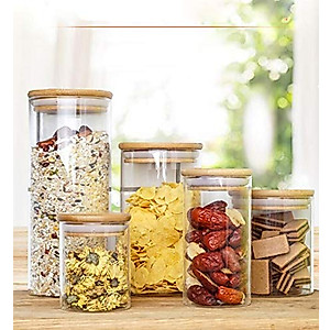 2PCS Empty Thicken Clear Glass Canister Home Kitchen Food Storage Cotainer Jars Pots With Airtight Wood Lids Air Tight Vial Bottles for Coffee Bean Tea Sugar Dry Fruit Nuts Candy (350G)