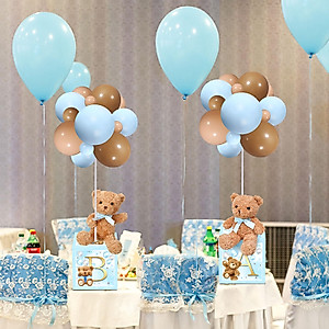 Lenwen 6 Sets Blue Bear Decorations for Baby Shower, Baby Letter Boxes Baby Shower Table Centerpieces Bear Stuffed Animals Balloon with Stand Bear Plush Toy Baby Boxes for Birthday Party Wedding