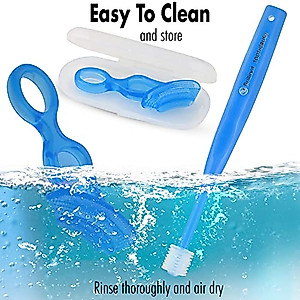 First Teeth Oral Care Kit by Brilliant Oral Care- Set has Baby's 1st Teether-Brush, Brilliant Baby Toothbrush and 2oz Spry Xylitol Tooth Gel, Infants Age 4 Months Old and Up, Baby Must Haves, Blue