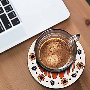 Pznen Stay Groovy Coasters for Drinks Office Coffee Table Seventies Retro Hippie Flowers Wreath in Circle Daisies Floral Living Room Decor Set of 2 for Cold Drinks Wine Mugs and Cups 4 Inch