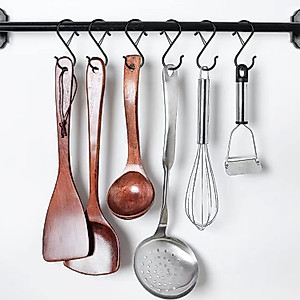 8 Pack S Hooks for Hanging, 3.5 inch Heavy Duty S Hooks with Safety Buckle S Shaped Hooks Kitchen Pot Rack Hooks Closet Hooks for Hanging Plants, Clothes, Kitchen Utensil, Pots and Pans, Bags (Black)