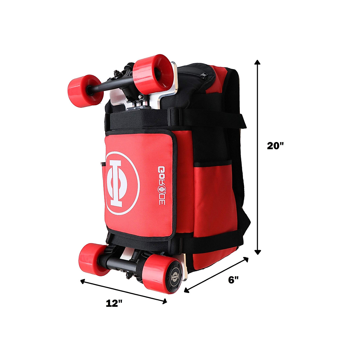 GoRide Electric Longboard Skateboard Backpack Bag Carrier with Laptop Holder (Black, Red)