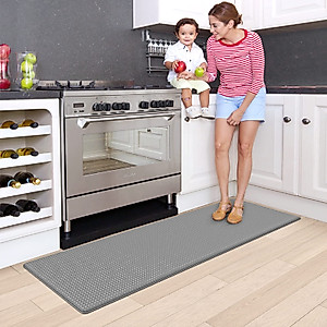 DEXI Kitchen Rugs Anti Fatigue Cushioned Comfort Standing Mats 2 Pieces Set Waterproof Runner Mats Easy to Clean 17"x59"+17"x79" Grey