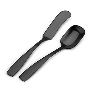 Bysta Serving Utensils Set, Matte Black 5-Piece Hostess Set, Stainless Steel Silverware Flatware Cutlery Serving Set, Satin Finish, Dishwasher Safe