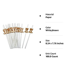 Skyley 100 Pcs Bear Paper Straws Little Cutie Straws Snowflake Disposable Drinking Paper Straws for Little Cutie Baby Shower White Brown