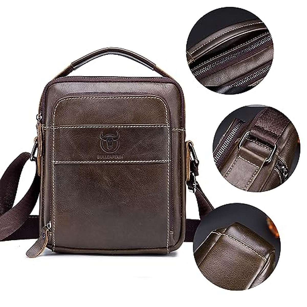QAZWSXE Mens Shoulder Bags Crossbody,Genuine Leather Shoulder Sling Bag for Men Adjustable Man Purse Brown Small Messenger Bag for Men Travel Work Business Handbag