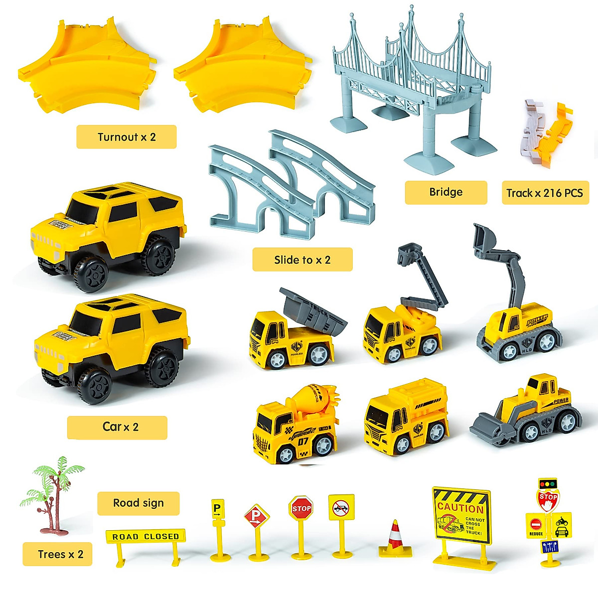 TOMMYHOME Construction Race Tracks Cars Toys Playset for Kids,Flexible Track with 2 Racing Cars 6 Engineering Trucks,Education Toy Gift for 2 3 4 5+ Year Old Boys Girls(276 PCS)