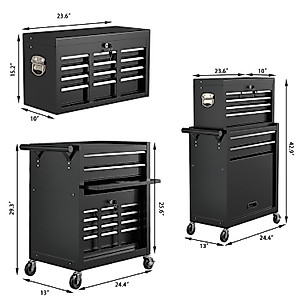DUSACOM 8-Drawer High Capacity Rolling Tool Chest, Removable Cabinet Storage Tool Box with Wheels and Drawers, Detachable Toolbox with Lock for Workshop Mechanics Garage (Black)