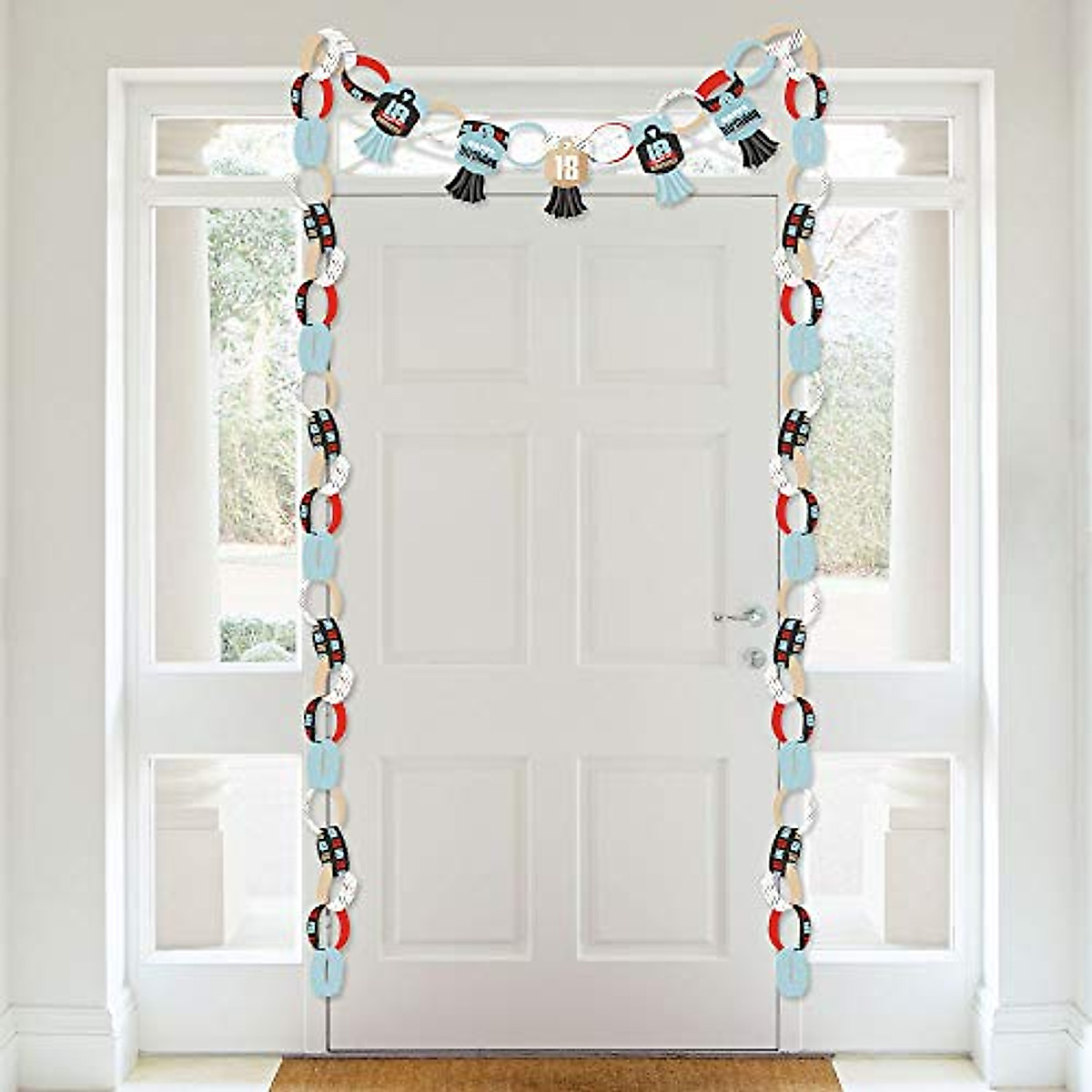 Big Dot of Happiness Boy 18th Birthday - 90 Chain Links and 30 Paper Tassels Decoration Kit - Eighteenth Birthday Party Paper Chains Garland - 21 feet