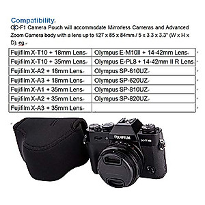 JJC Black Ultra Light Neoprene Camera Case, Compatible with X-E4 X-T30 II X-T30 X-T20 X-T10 +Short Prime Lens, 18mm F1.4/ 27mm F2.8/ 35mm F2, Pouch Bag Fuji X100V X100VI, Compact Size 127x85x84mm