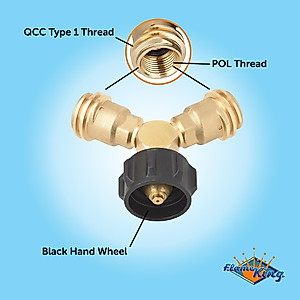 Flame King Propane Tank Y Splitter Adapter with Valves, 2-Way LP Gas Connector for 20lb Propane Tank Cylinders, Works with BBQ Grills, Camping Stoves, Gas Burners, Heaters