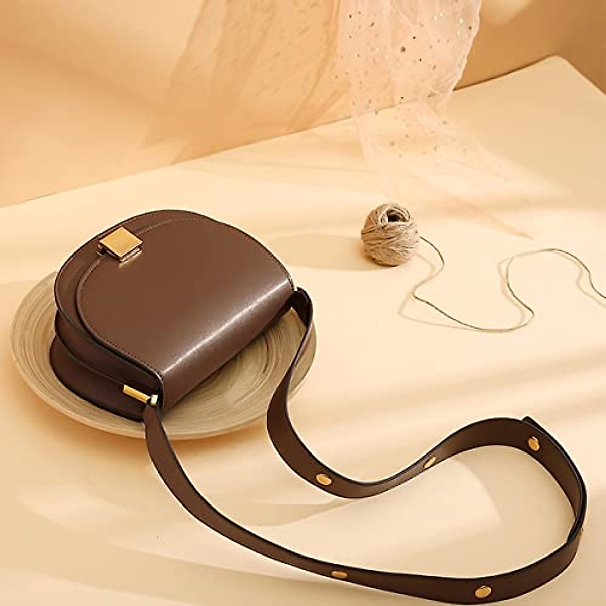 YXBQueen Crossbody Bags for Women Small Leather Saddle Purse and Satchel Handbags Beige