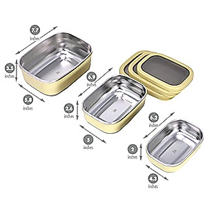 MIRA Reusable Stainless Steel Food Storage Containers, Bento Lunch Box with Anti-Slip Exterior for Meal Prep, Portion Control, Kitchen Food Storage - Set of 3 (2 cups, 4 cups, 6 cups), Honey