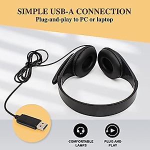 AVOVA USB Computer Headset with Microphone Wired Stereo Headphones,Call Center Headsets with Mic,Corded Desktop Headphone Light Weight for Online Course/Office/Telework/Home/PC