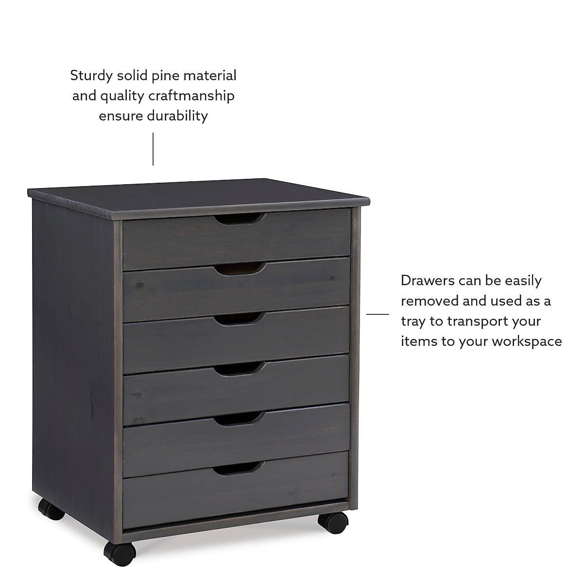 Linon Home Decor Products Corinne Six Drawer Wide, Grey Rolling Cart