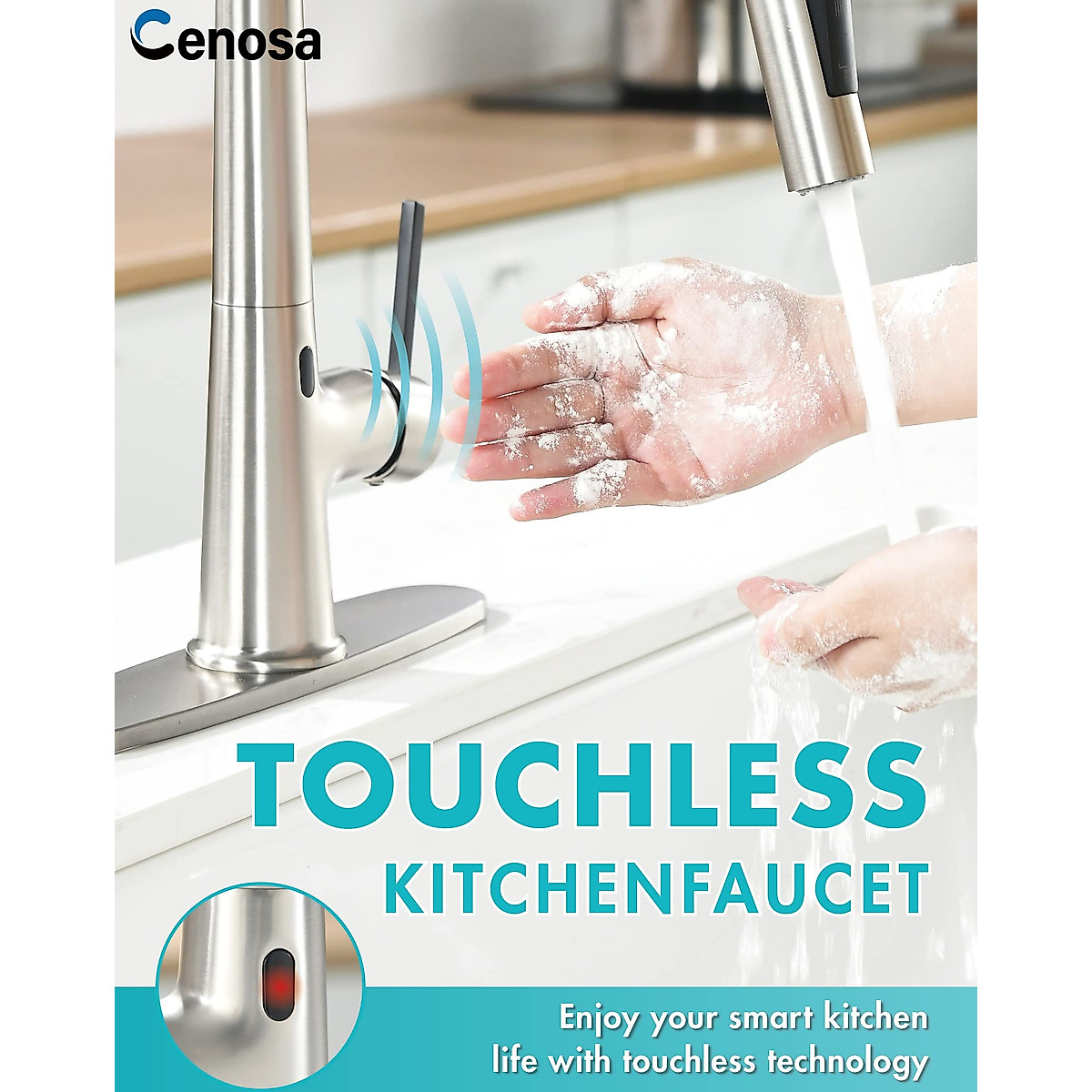 Touchless Kitchen Faucet with AC Adapter, Smart Motion Sensor Hands Free Single Handle Kitchen Sink Faucet with Pull Down Sprayer, Brushed Nickel