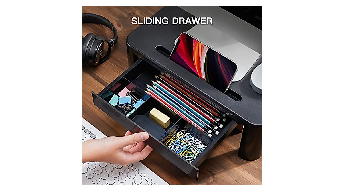 LORYERGO Adjustable Monitor Stand with Storage & Ergonomic Design