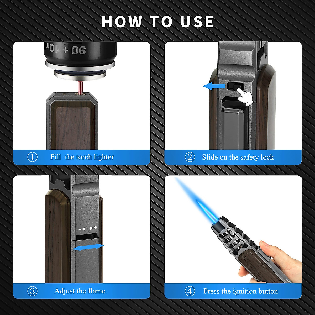 SAMNIU FireSaber Kitchen Solar Torch Butane Lighter, with safety lock, refillable & fits all gas tank, Adjustable Flame for Desserts, caramel pudding, grill, BBQ, Father's Day gift for men dad