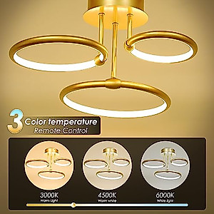 Cresmar 25W LED Ceiling Light with Remote Stepless Dimmable 3000-6000K，Modern Flush Mount Ceiling Lighting Fixture Memory Function 3 Rings Round Chandelier Ceiling Lamp for Bedroom, Living Room…