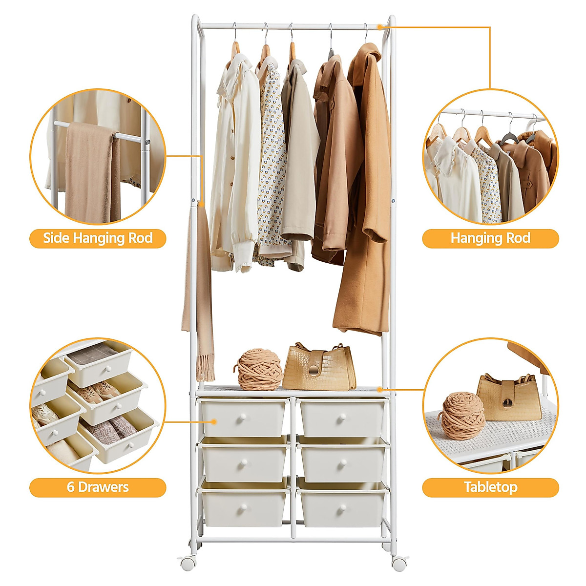 Yaheetech Clothes Rack with Drawers, 68.5 Inch Heavy Duty Garment Rack with Wheels, Portable Closet Organizers and Storage for Hallway, Bedroom Beige
