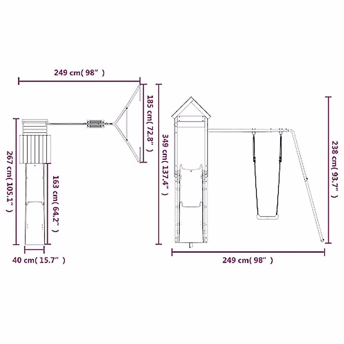 vidaXL Swing Set, Outdoor Backyard Wooden Playset Playground Equipment with Slide, Playground Set for Kids Age 3-8 Years, Solid Wood Pine