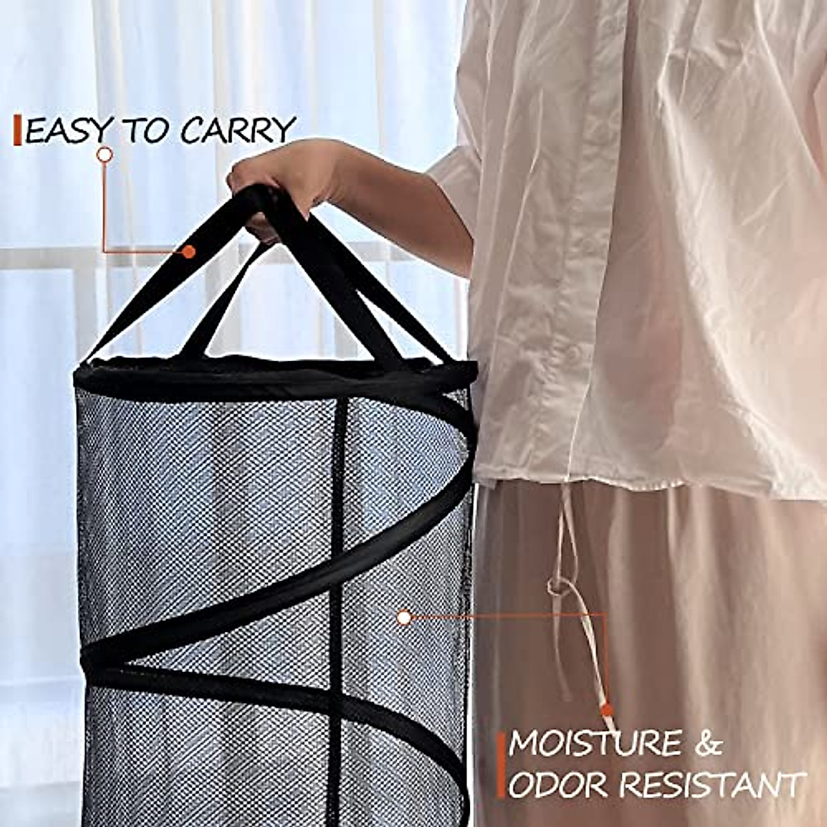 BATTOO Large Collapsible Laundry Basket Foldable Mesh Pop Up Hamper with Handles for Laundry Room, Bathroom, Kids Room, College Dorm, Travel, Storage Organizer Black