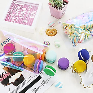 Qtop Cookie Bags 100 pcs Candy Bags Iridescent Holographic Clear Plastic Bags 6x9-1.57 mils Thick 100 pcs Self Sealing OPP Cello Bags for Bakery Cookies Goodies Favor Decorative Wrappers for Birthday Party Favors, Valentines, Easter, Weddings ,Halloween，