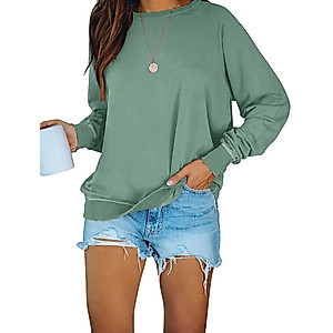 PRETTODAY Women's Casual Solid Sweatshirts Long Sleeve Crew Neck Tops Loose Pulloverss (Mint, l)