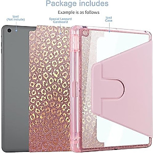 SoFunMoky for iPad Pro 6th/ 5th/ 4th/ 3rd Gen Case 12.9 Inch Cover with Pencil Holder 360 Degree Rotating Stand Glitter Shining Gold Leopard Cheetah Full Protective Auto Wake Sleep Bling, Pink