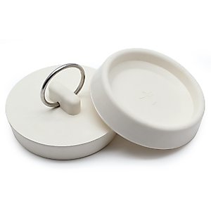 Bonsicoky 2Pcs Rubber Drain Stopper Fits 1-7/8 Inch to 2 Inch, Bathtub Drain Plug with Hanging Ring, Bathroom Sink Stopper for Kitchen and Bathroom, White
