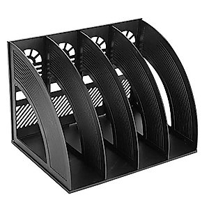 SAYEEC Sturdy Magazine Holder 4 Compartments Plastic Desktop File Organizer File Dividers Office Organizer Storage Document Magaizne Rack Display Box (Black)