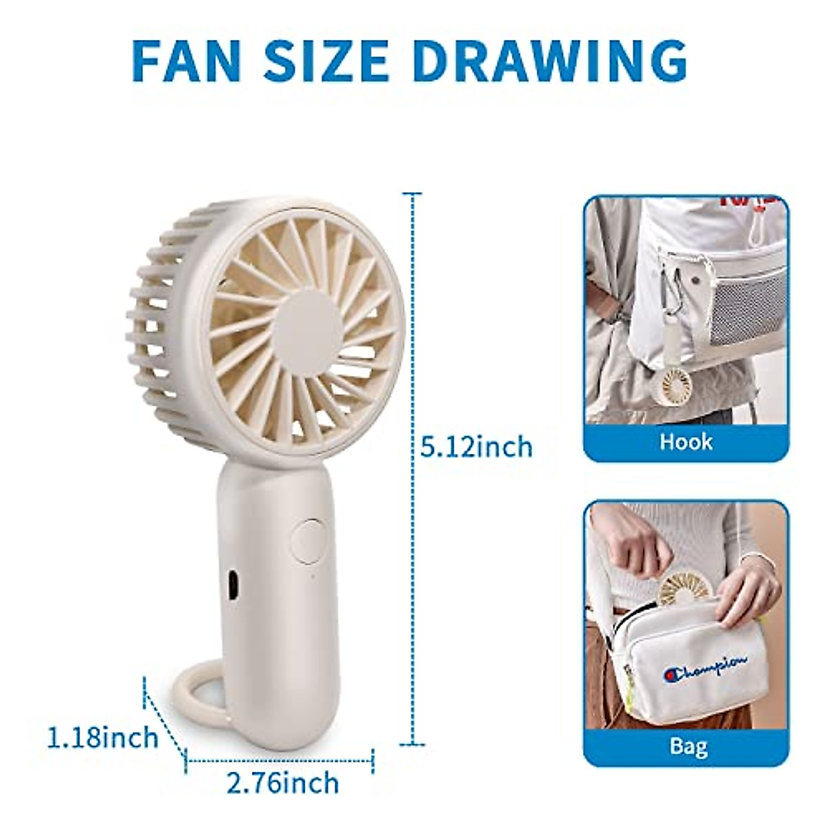 FINEDAYS Handheld Fan,Personal Rechargeable Hand Fan Portable Small Fan with 3 Speeds USB Rechargeable Hand Fan summer electric mini electric fan (White2)