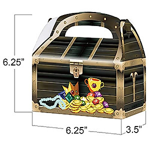 ArtCreativity Treasure Chest Treat Boxes for Candy, Cookies and Party Favors - Pack of 12 Cookie Boxes, Cute Cardboard Boxes with Handles for Pirate Birthday Party Favors, Holiday Goodies