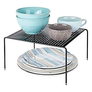 mDesign Modern Metal Square Kitchen Cabinet, Pantry, Countertop Organizer Storage Shelves for Kitchen Cabinets, Countertops, Pantry - Durable Steel, Non-Skid Feet, 2 Pack - Black