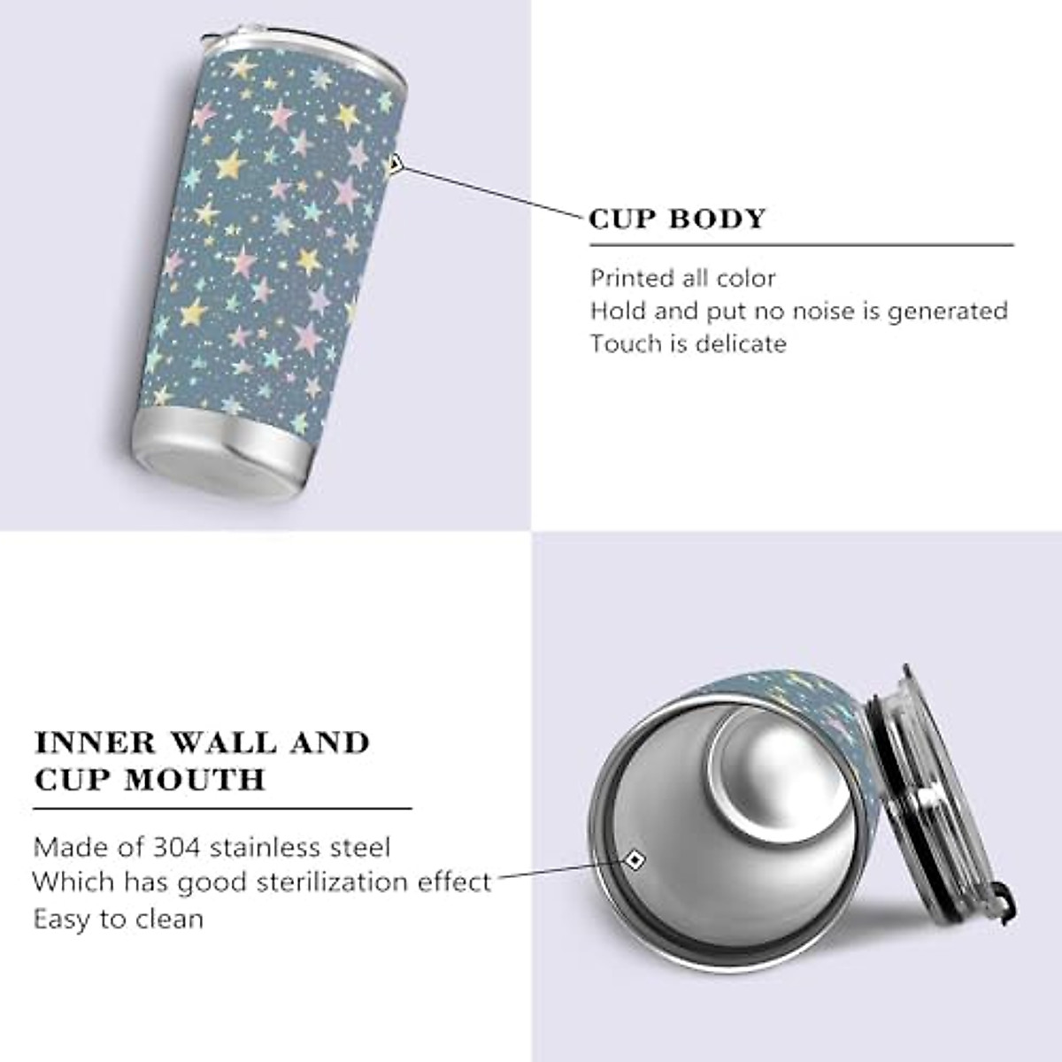 sanluoli Rainbow Color Star Pattern Stainless Steel cup for men Leak-proof Lid and Straw coffee mug fits in car for gym Aesthetic tumblers with lids and straws 20 OZ