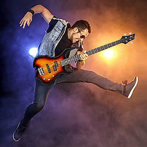 GLARRY Electric Bass Guitar 4 Strings Buring Fire Style Full Size for Beginner Right Hand with Bag, Strap and Accessories (Sunset)