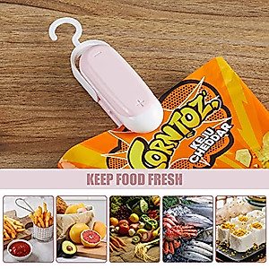 MVNIHEK 2 In 1 Mini Bag Sealer, Portable Heat Sealer and Cutter with Hook,Bag Sealer Mini Sealing Machine Kitchen Gadget for Plastic Bags Food Chip Storage (Pink)