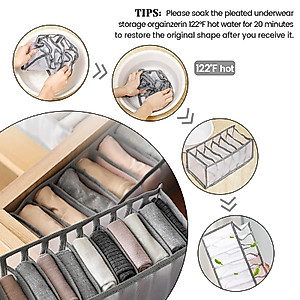 6Pcs Underwear Bra Draw Organizer Storage Box Foldable Drawer Closet Organizer Boxes Wardrobe Closet Storage Organizers for Underwear Bra Socks Underpants Panties and Ties(Grey, 6/7/11)
